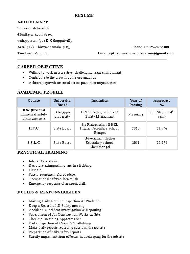 Ajith Resume | PDF | Occupational Safety And Health | Safety