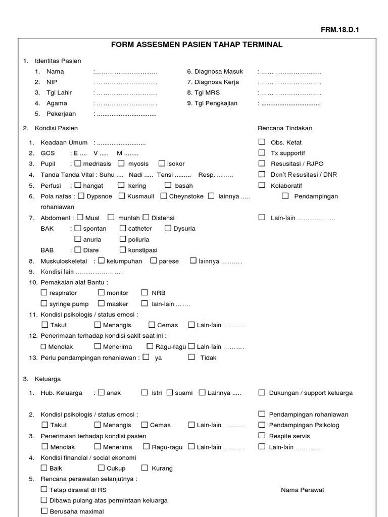 Contoh Form Assesmen Pasien Tahap Terminal | PDF