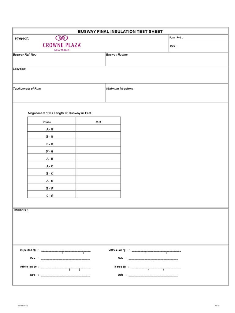 Busway Final Insulation Test Sheet: Project | PDF
