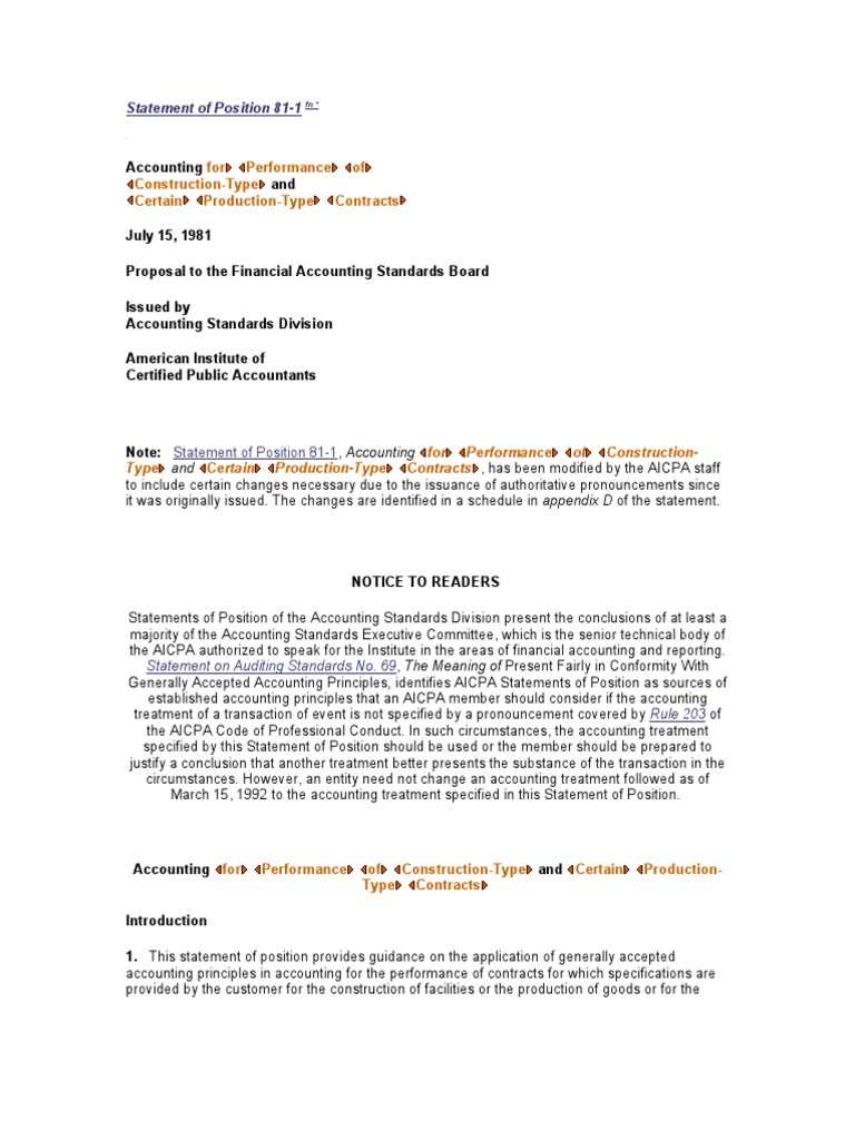Statement of Position 81-1 | PDF | Accounting | Revenue
