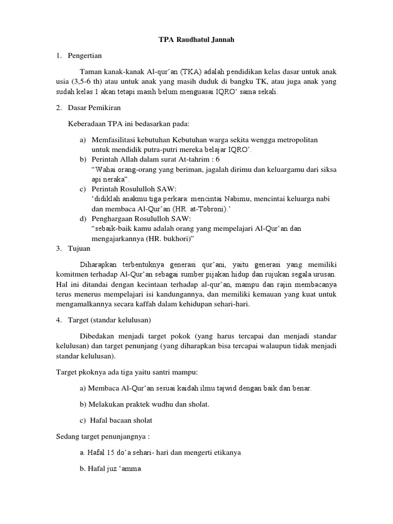 Program Harian Pembelajaran TPA | PDF