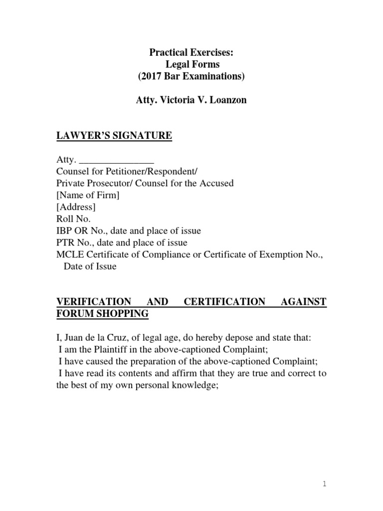 Sample Legal Forms and Documents for the Philippine Bar Examinations ...