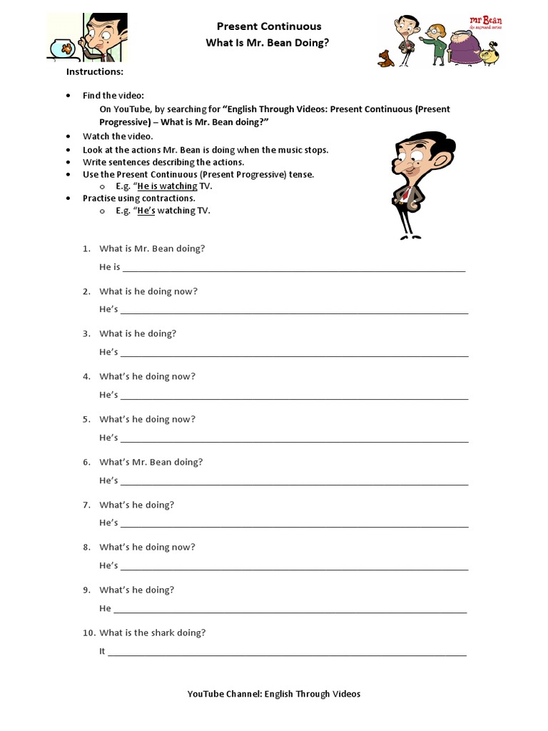 Mr. Bean Present Continuous Activities | PDF | English Language