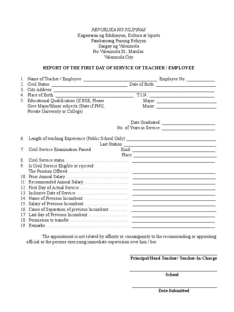 First Day of Service | PDF | Teachers | Social Institutions