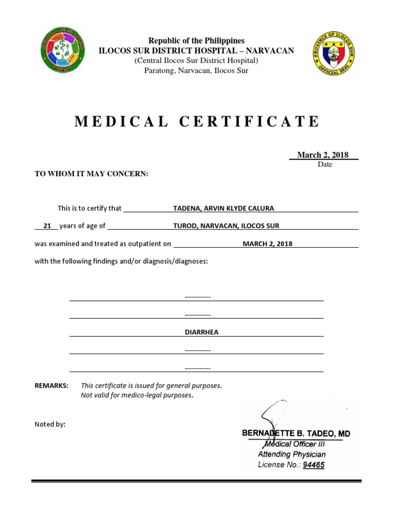 Medical Cert. | PDF