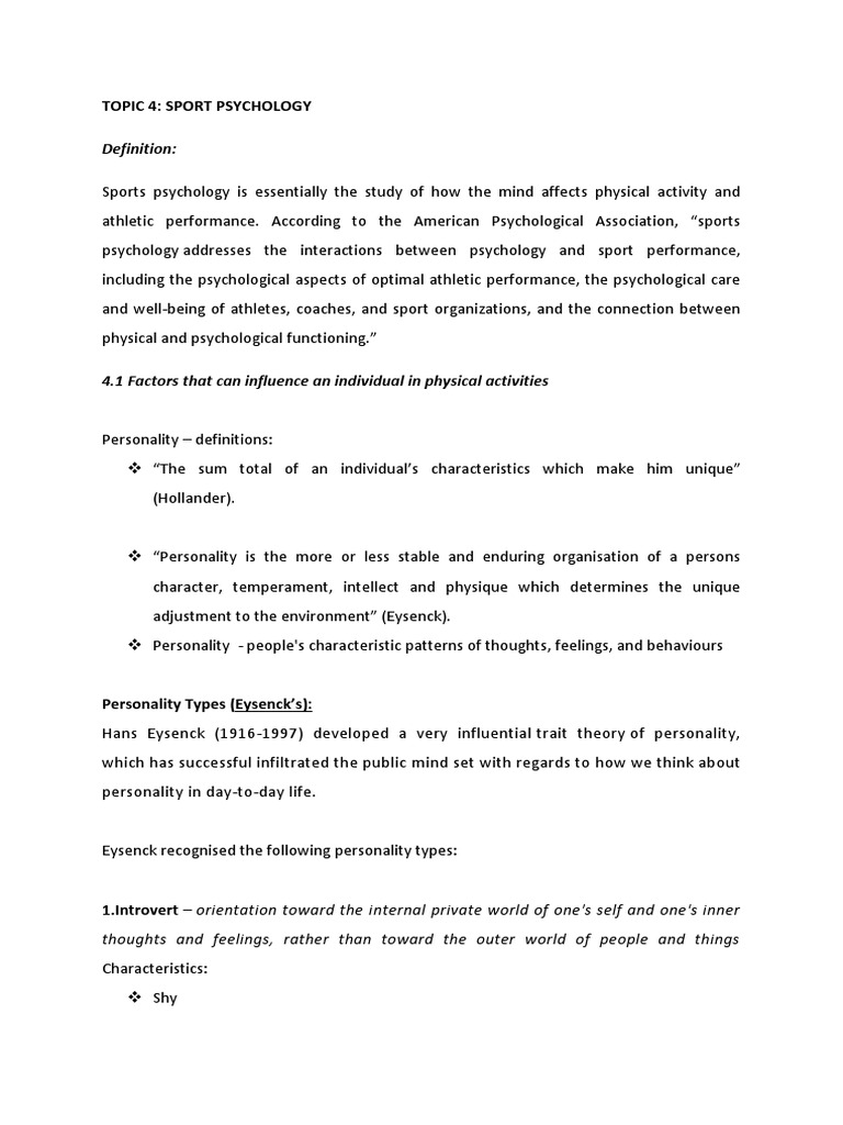 Sports Psychology - Notes | PDF | Attitude (Psychology) | Anxiety