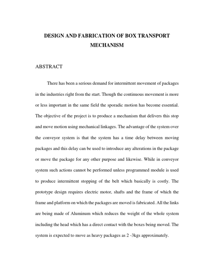 Design and Fabrication of Box Transport Mechanism | PDF