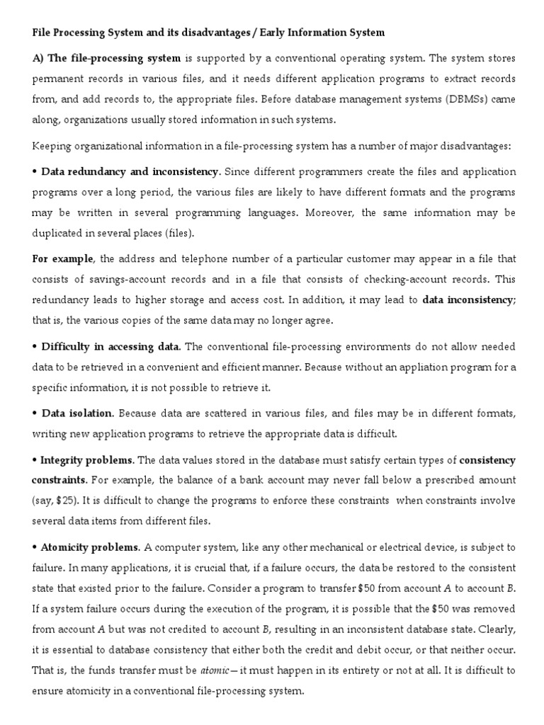 File Processing System and Its Disadvantages | PDF | Relational Model | Databases