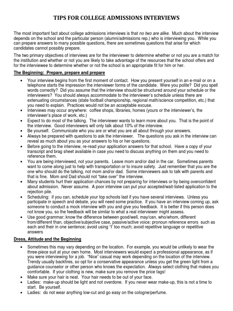 Tips For College Admissions Interviews: The Beginning: Prepare, Prepare ...