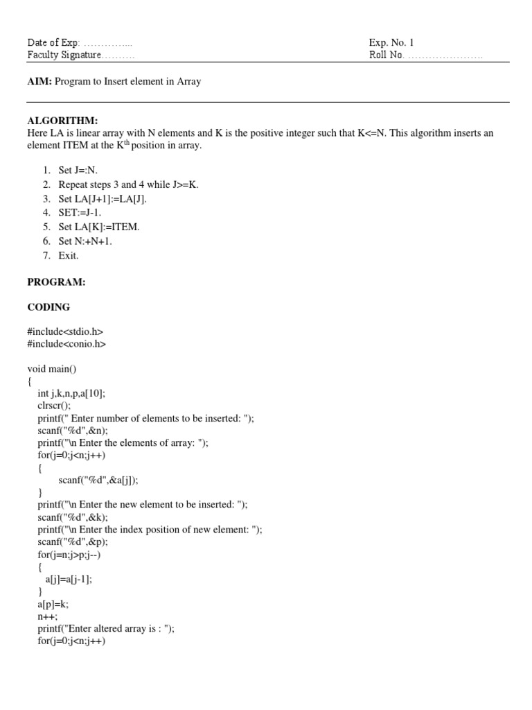 AIM: Program To Insert Element in Array | PDF | Queue (Abstract Data Type) | Matrix (Mathematics)