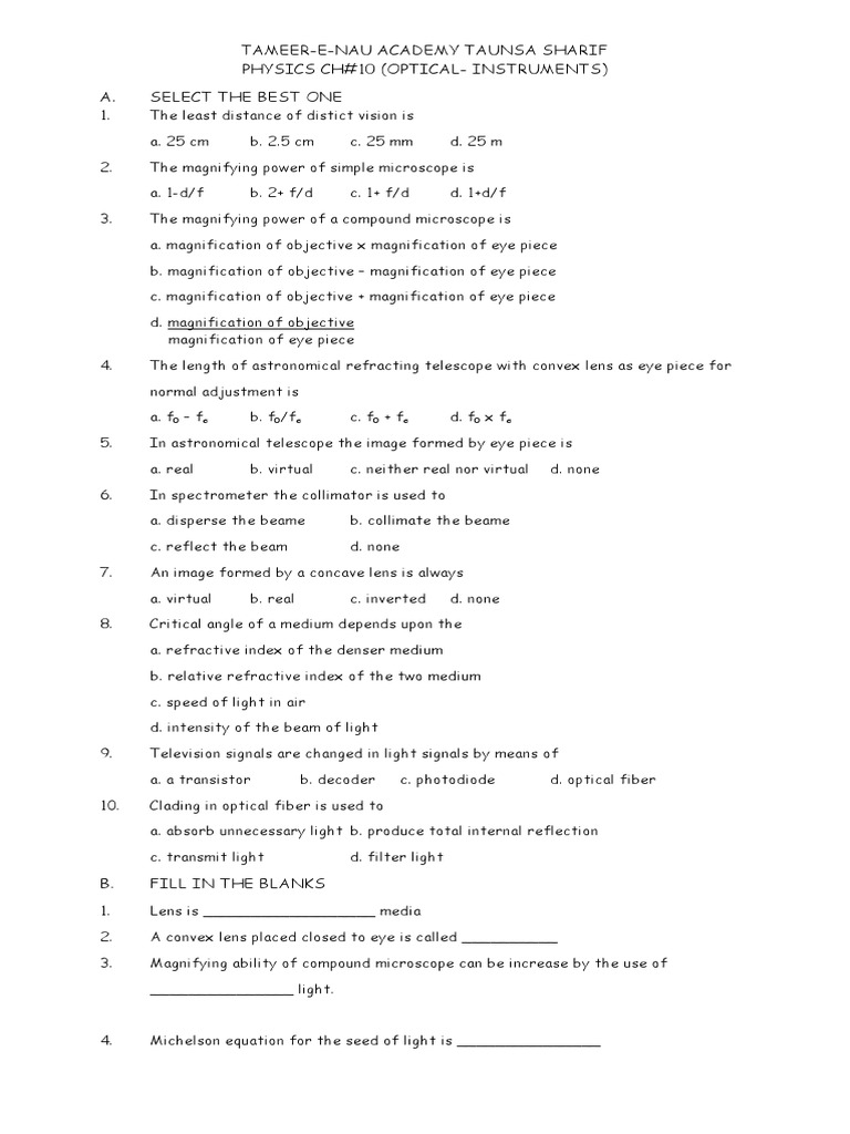 Optical Instruments in Physics: Chapter 10 | PDF | Optics | Lens (Optics)