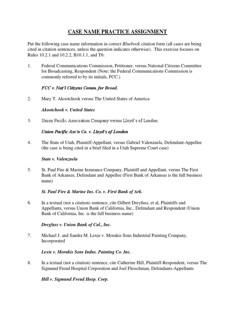 Case Name Quiz | PDF