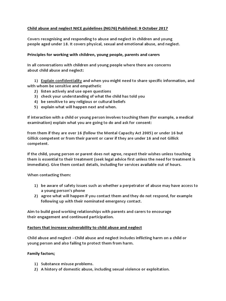Child Abuse and Neglect NICE Guidelines | PDF | Child Neglect | Child Abuse