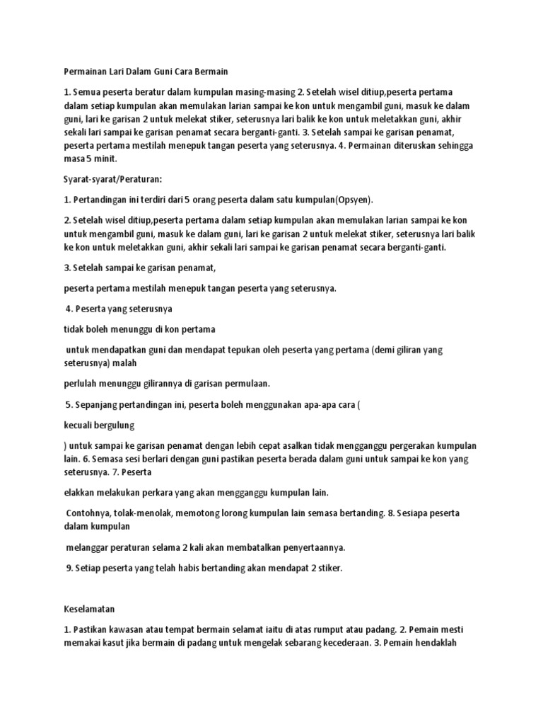 Permainan Lari Dalam Guni Cara Bermain | PDF