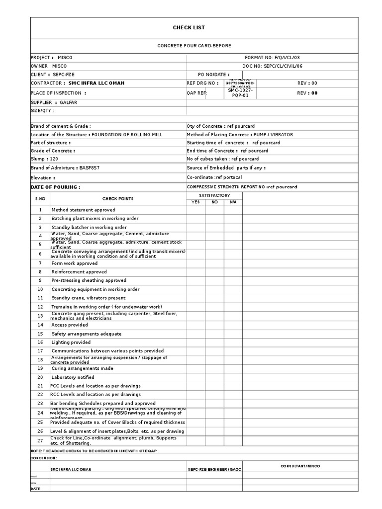 Check List | Concrete | Building Materials | Free 30-day Trial | Scribd