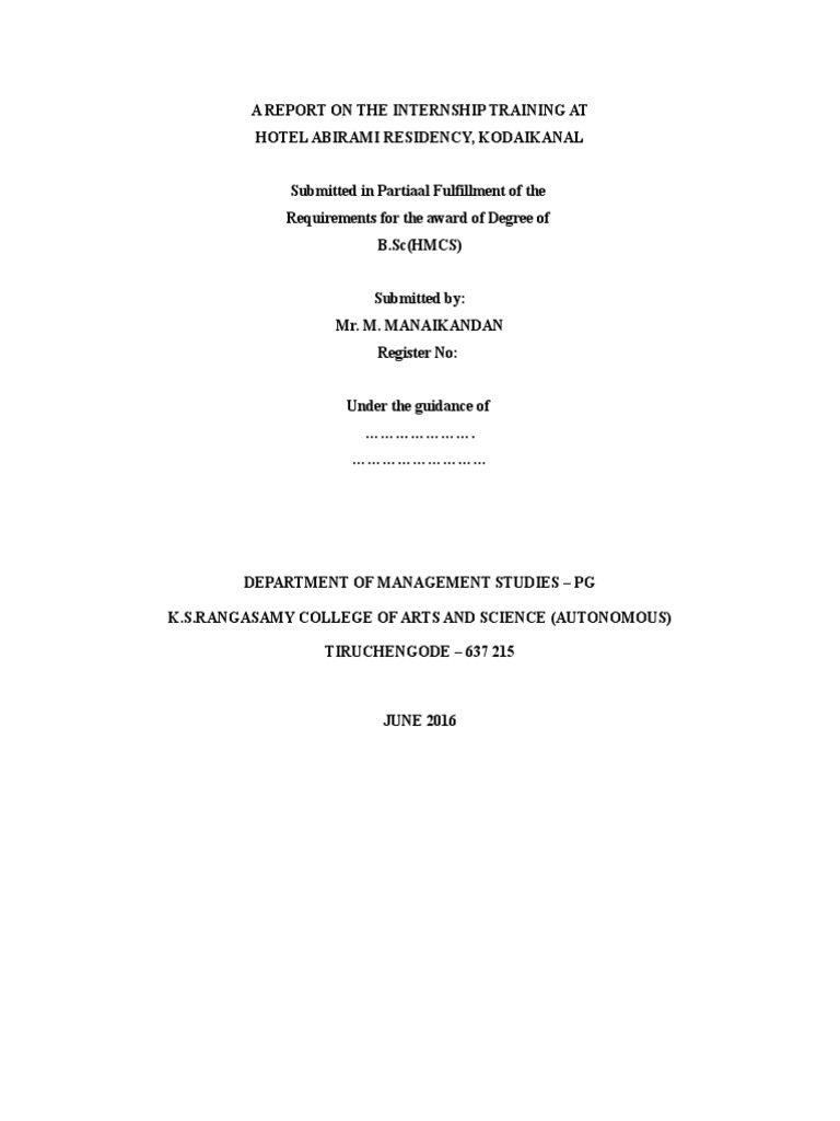 Internship Project Report at Hotel Abirami Residency | PDF | Menu | Hotel