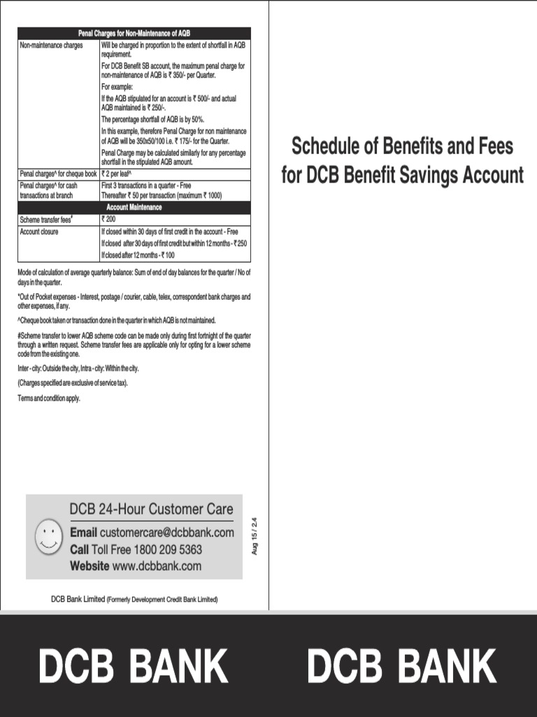 DCB Benefit Savings Account | PDF | Cheque | Debit Card