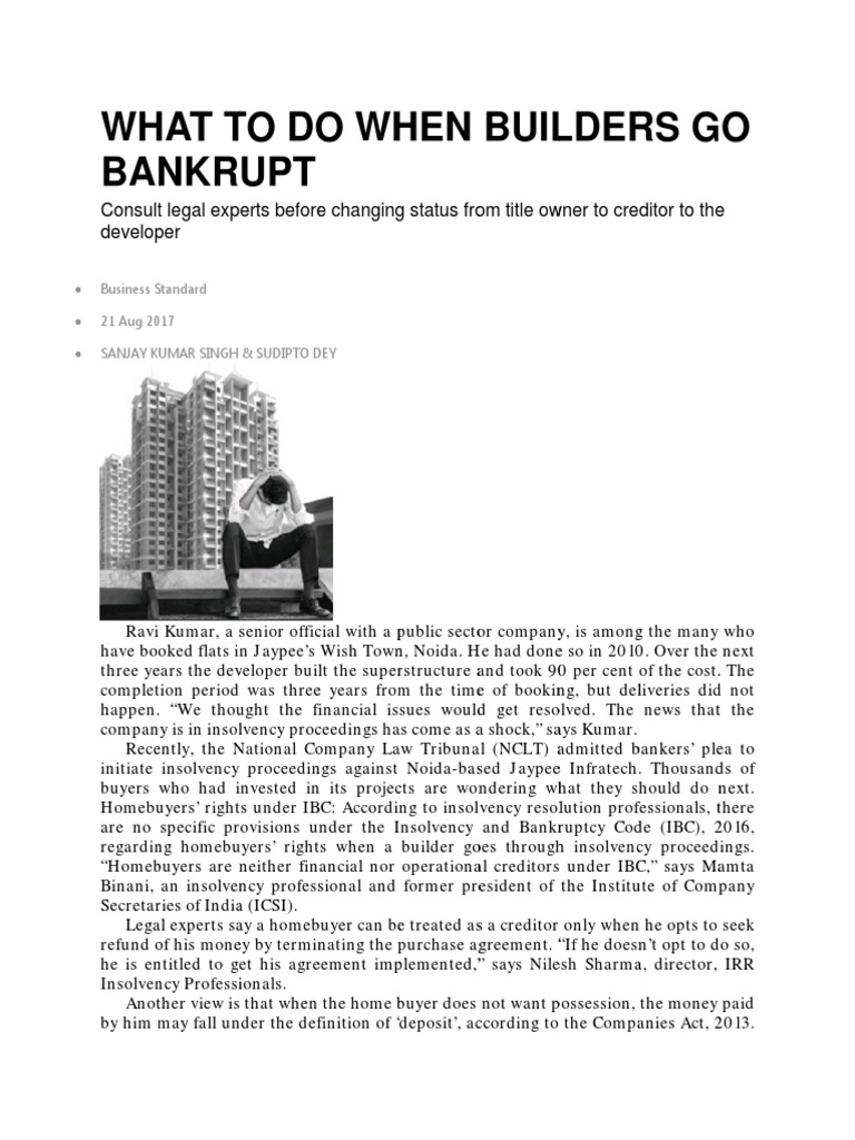 What To Do When Builders Go Bankrupt June 2017 | PDF | Bankruptcy ...