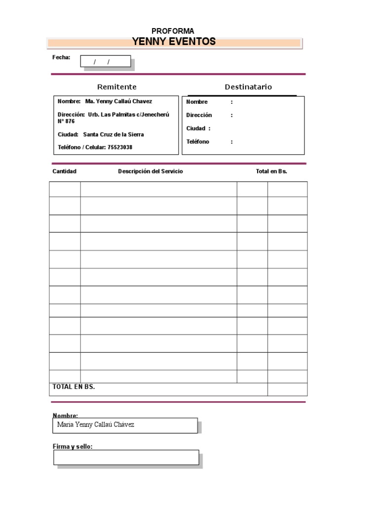 Proforma Yenny Eventos | PDF