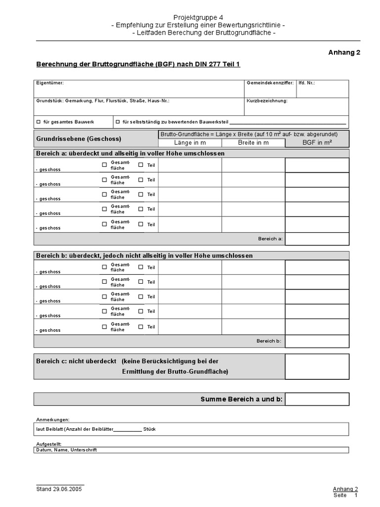 Berechnung Der Bruttogrundfläche (BGF) Nach DIN 277 Teil 1 | PDF