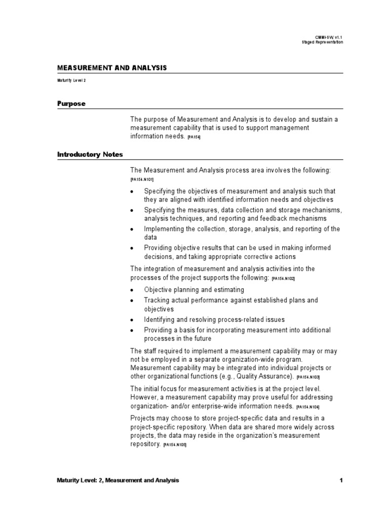 CMMI-SW v1.1 Measurement and Analysis | PDF | Data Analysis | Data