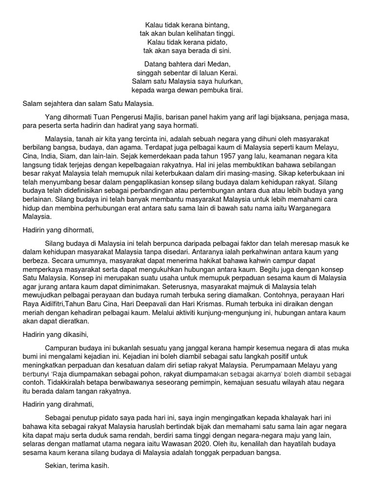 Teks Pidato Silang Budaya Di Malaysia | PDF
