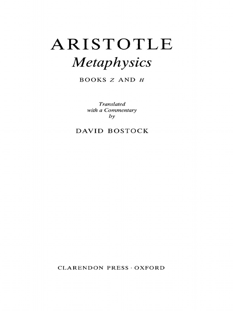 Aristotle Metaphysics Books Z and H Clarendon Aristotle Series 1994 | PDF