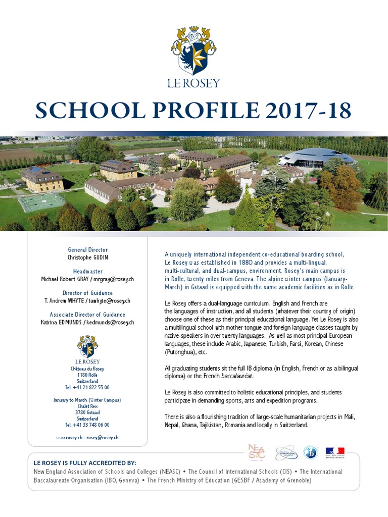 Le Rosey School Profile 2017-18 | PDF | Qualifications | Educational Stages