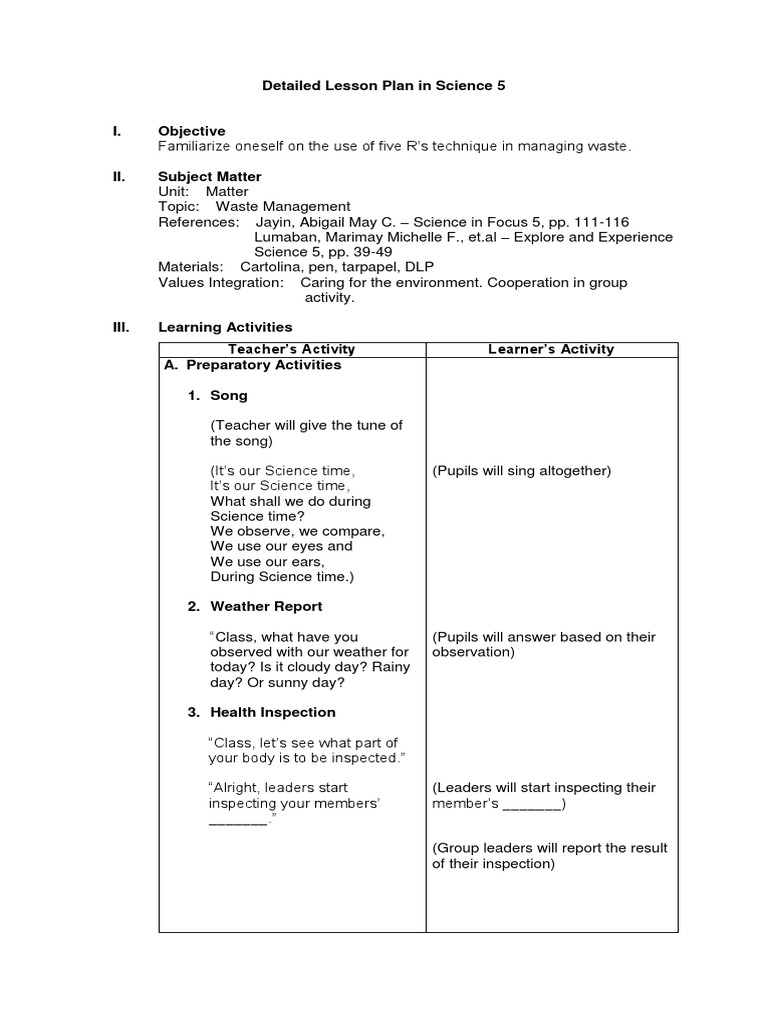 Lesson Plan For Demo (SRLMS) - Science 5 | PDF | Reuse | Lesson Plan