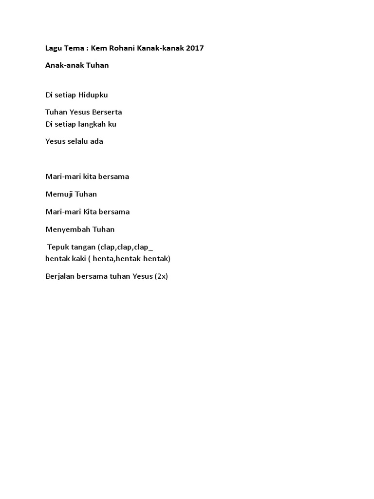 Lagu Tema Kem Rohani Kanak-Kanak | PDF | Seni & Disiplin Bahasa ...