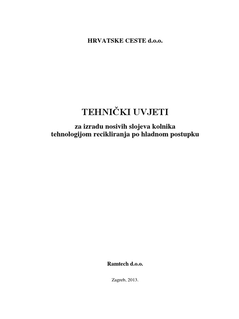 Tehnicki Uvjeti Hladno Recikliranje | PDF