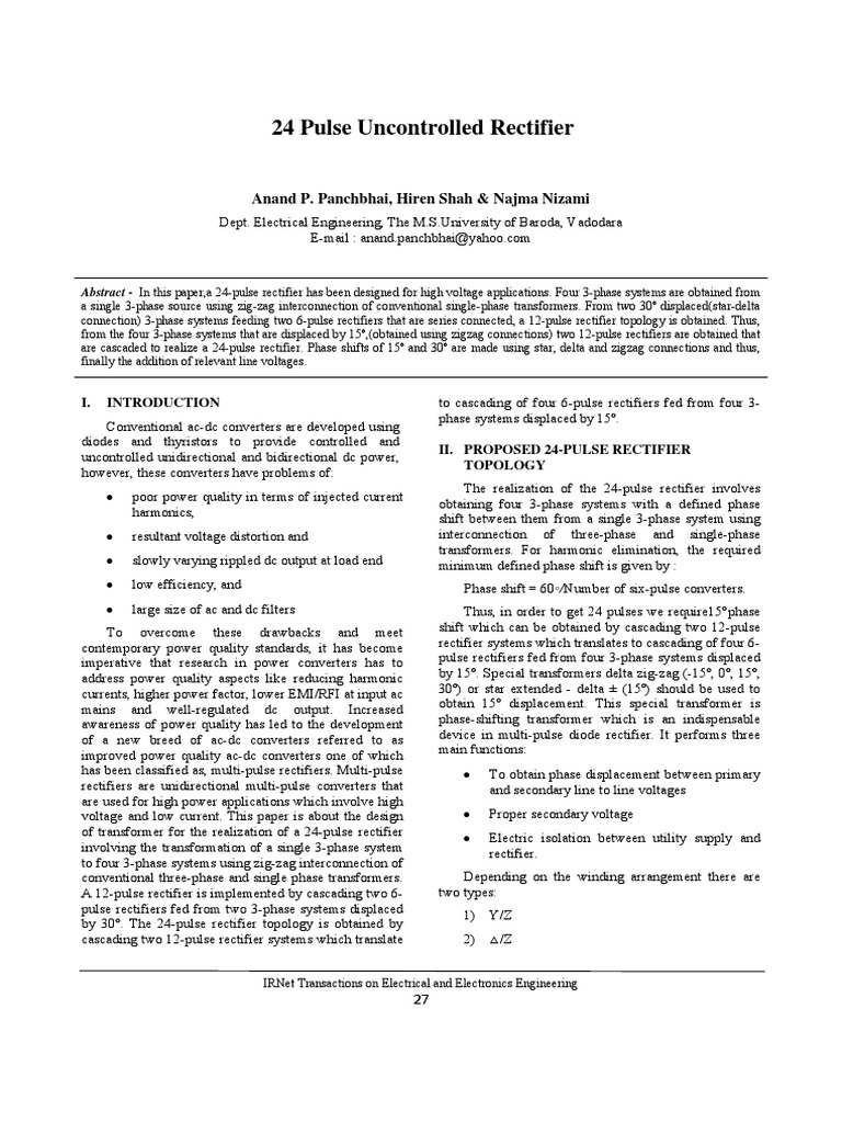 24 Pulse Uncontrolled Rectifier | PDF | Rectifier | Manufactured Goods
