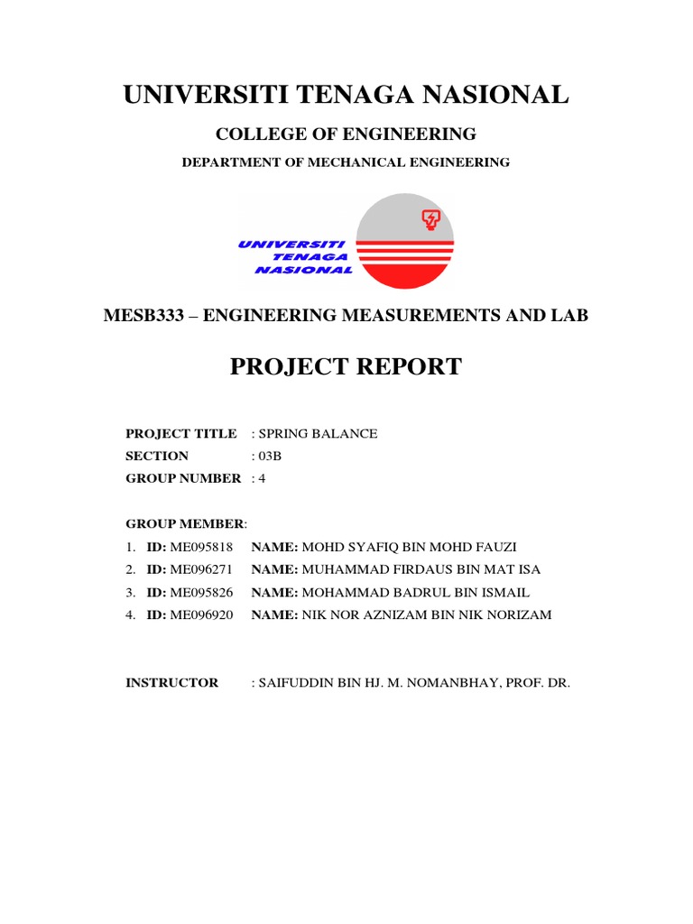 Engineering Measurement Project Report UNITEN | Download Free PDF | Weighing Scale | Weight