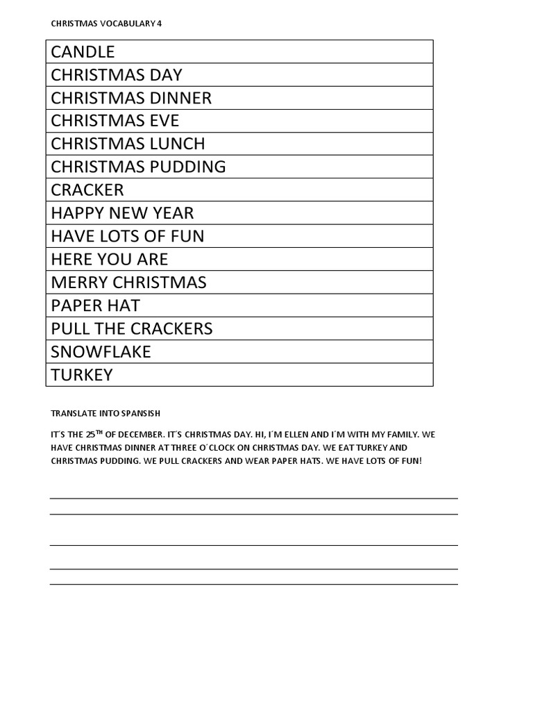 Christmas Vocabulary and Traditions | PDF