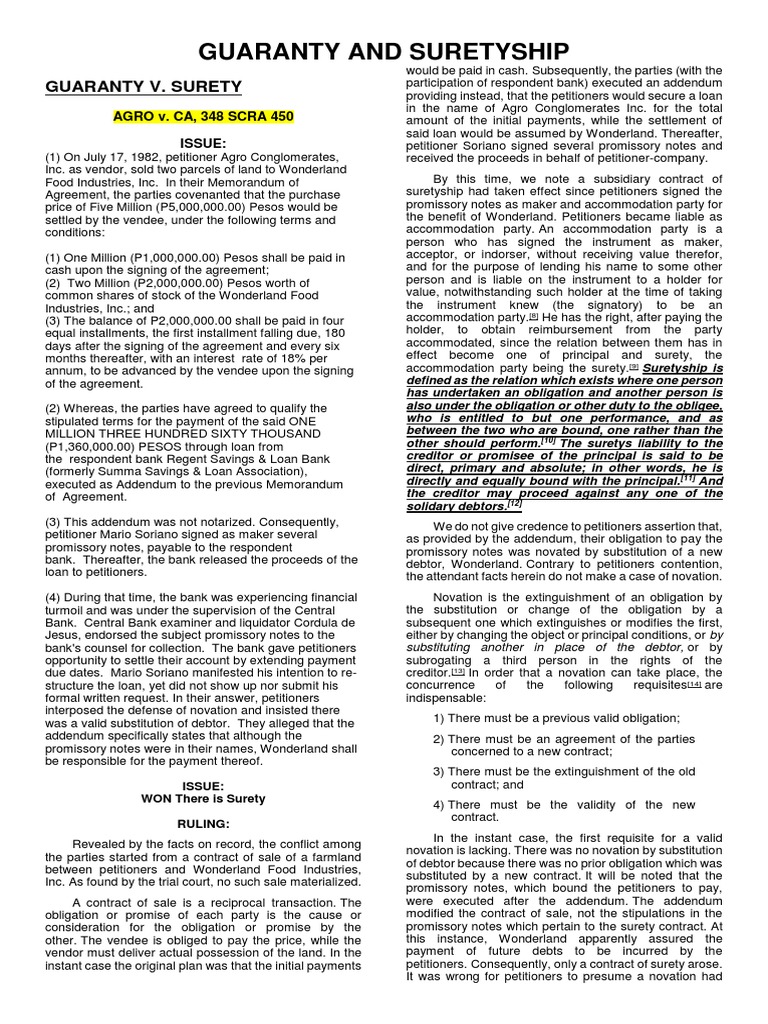 Guaranty and Suretyship | PDF | Promissory Note | Surety
