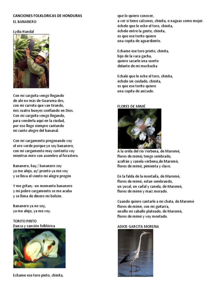 Canciones Folkloricas de Honduras | PDF | Honduras | Alimentos