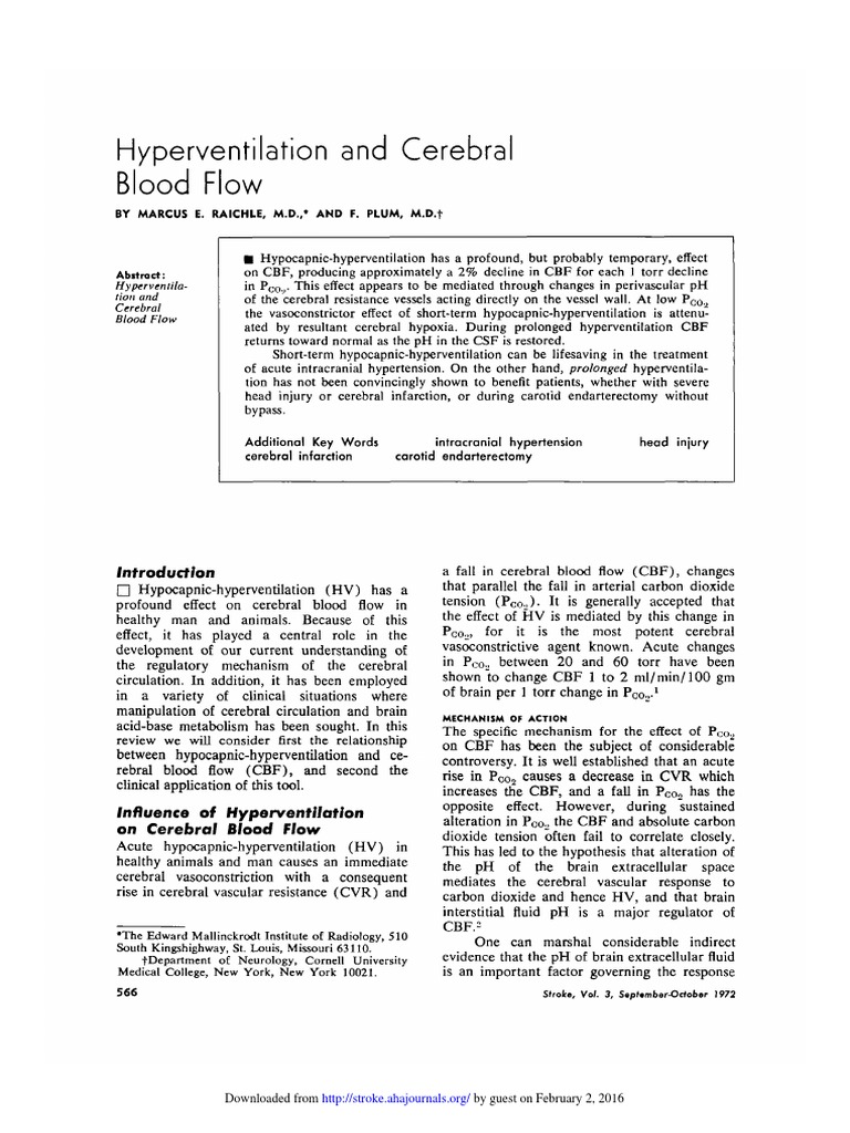 Hyperventilation and Cerebral Blood Flow: by Marcus E. Raichle, M.D ...