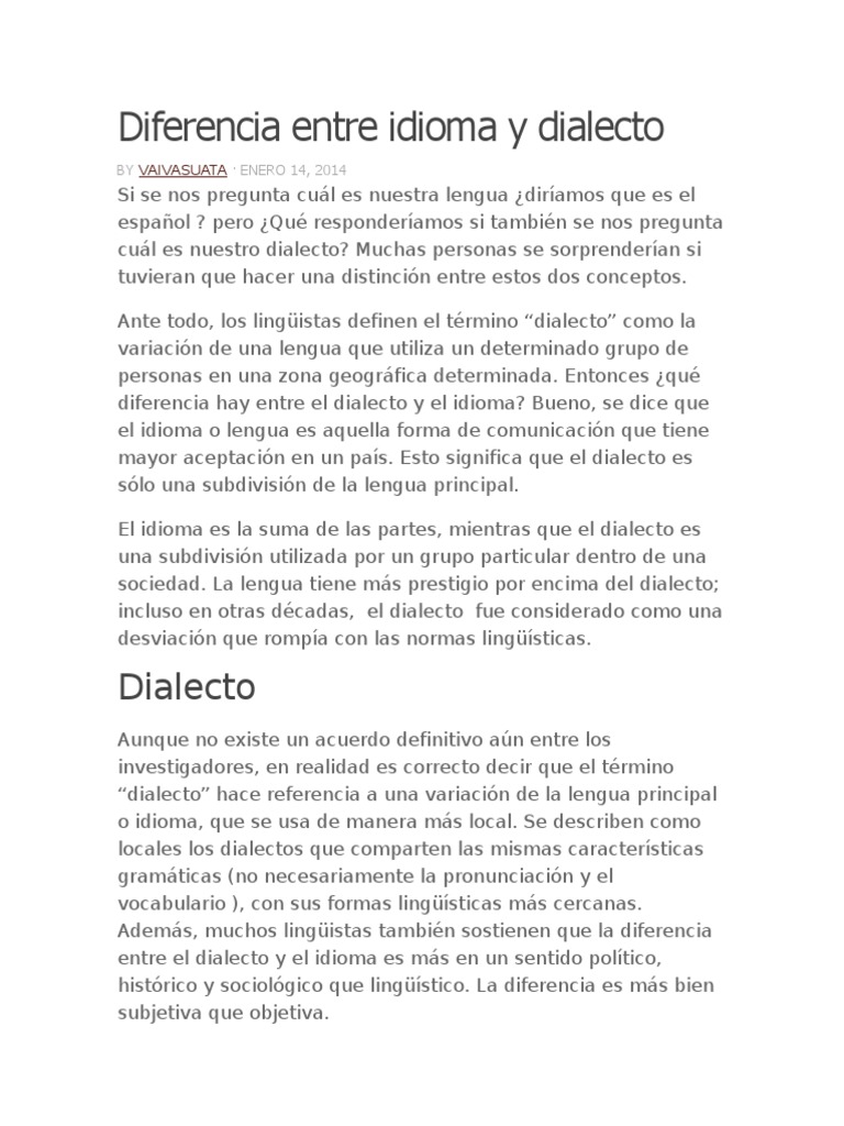 Diferencias entre idioma y dialecto | PDF