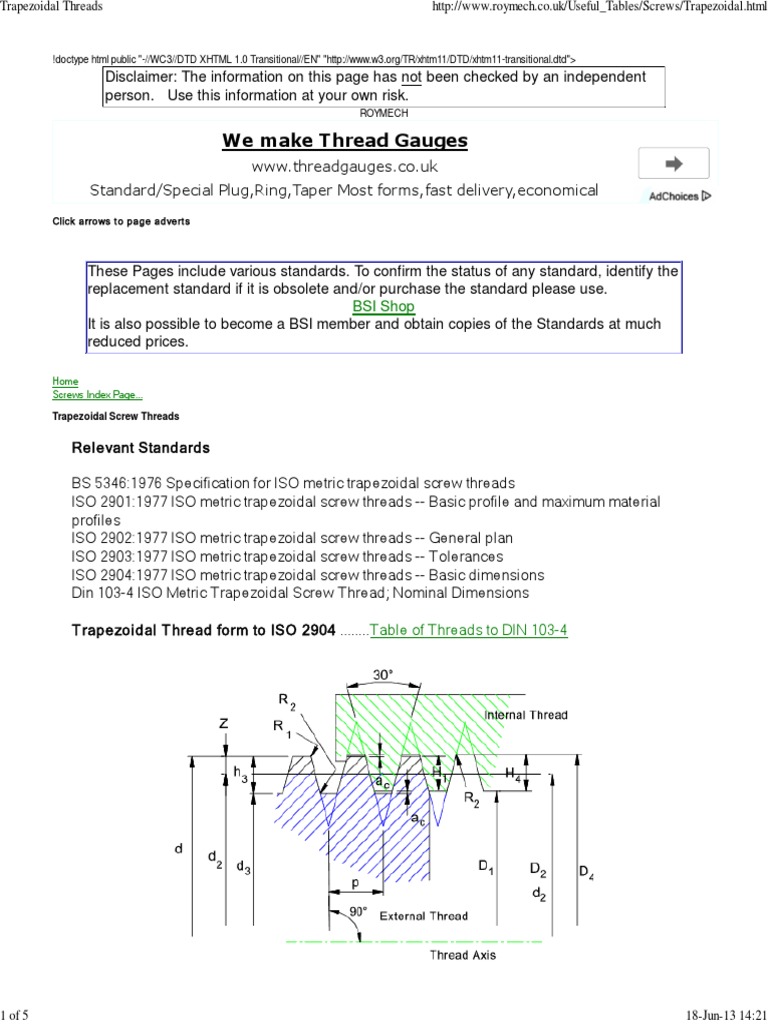 Trapezoidal Threads | PDF | Screw | Mechanical Engineering