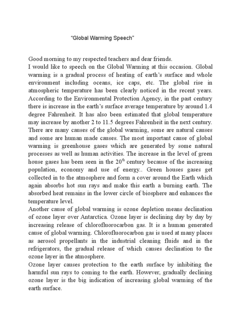 Global Warming Speech | PDF | Global Warming | Greenhouse Gas