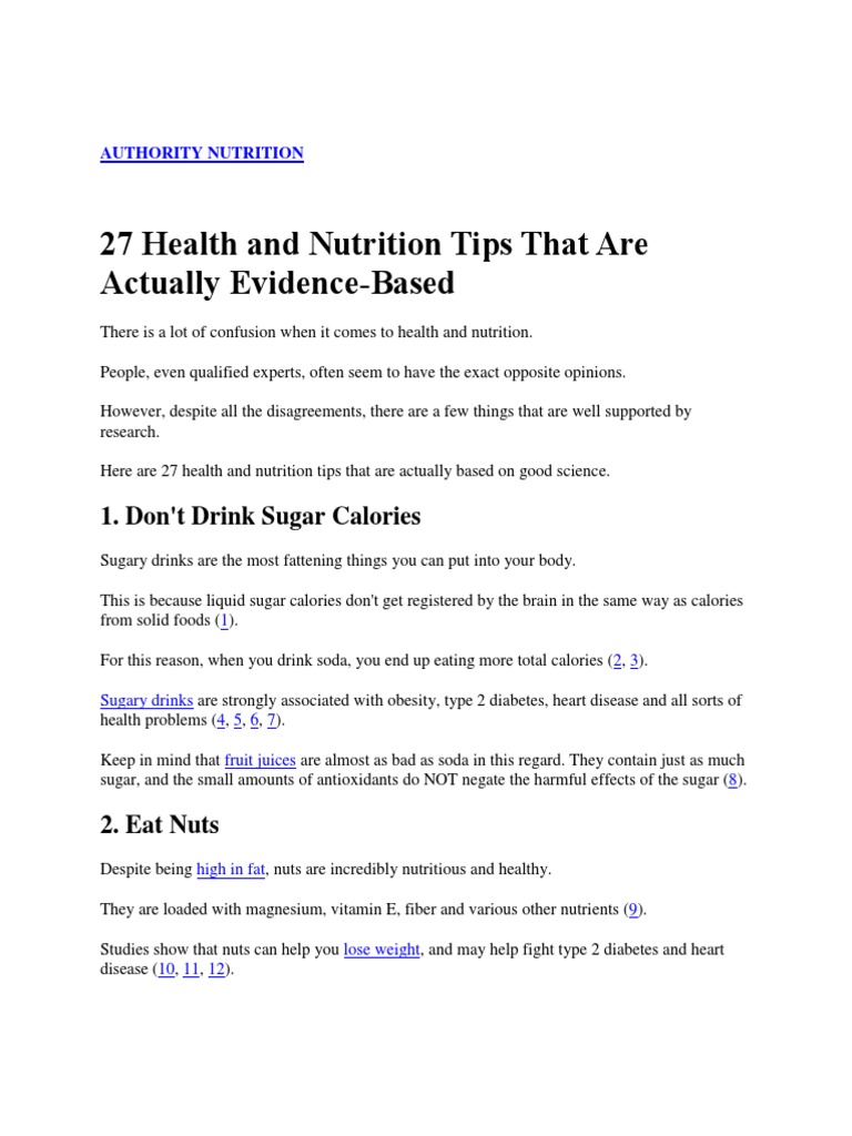 27 Health and Nutrition Tips That Are Actually Evidence-Based | PDF ...