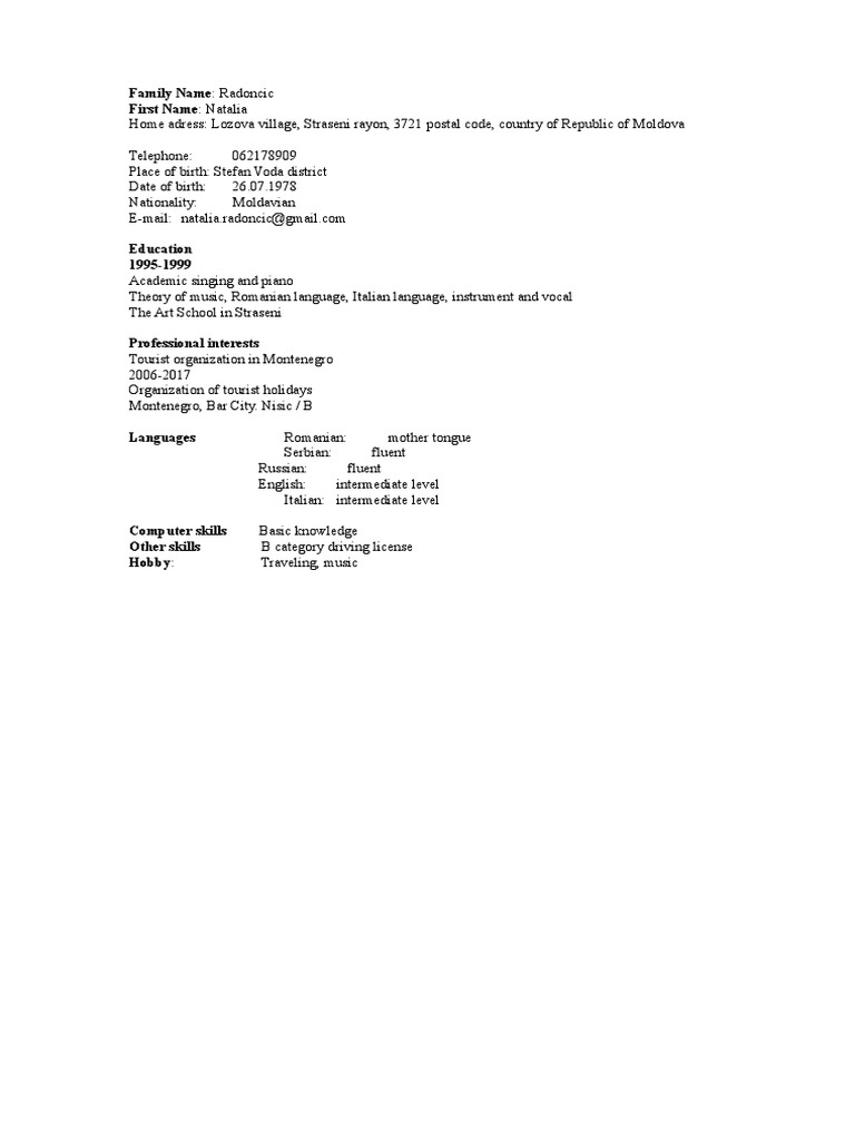 CV Tip Simplu in Engleza | PDF