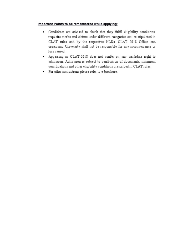Instructions Regarding CLAT-2018 | PDF | Finance & Money Management