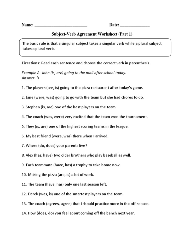 Subject Verb Part 1 Intermediate Pdf Pdf