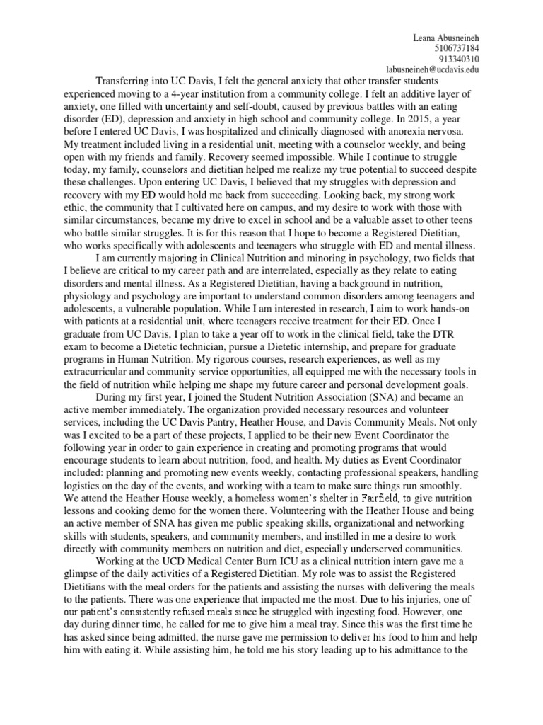 Personal Statement Final | PDF | Dietitian | Adolescence