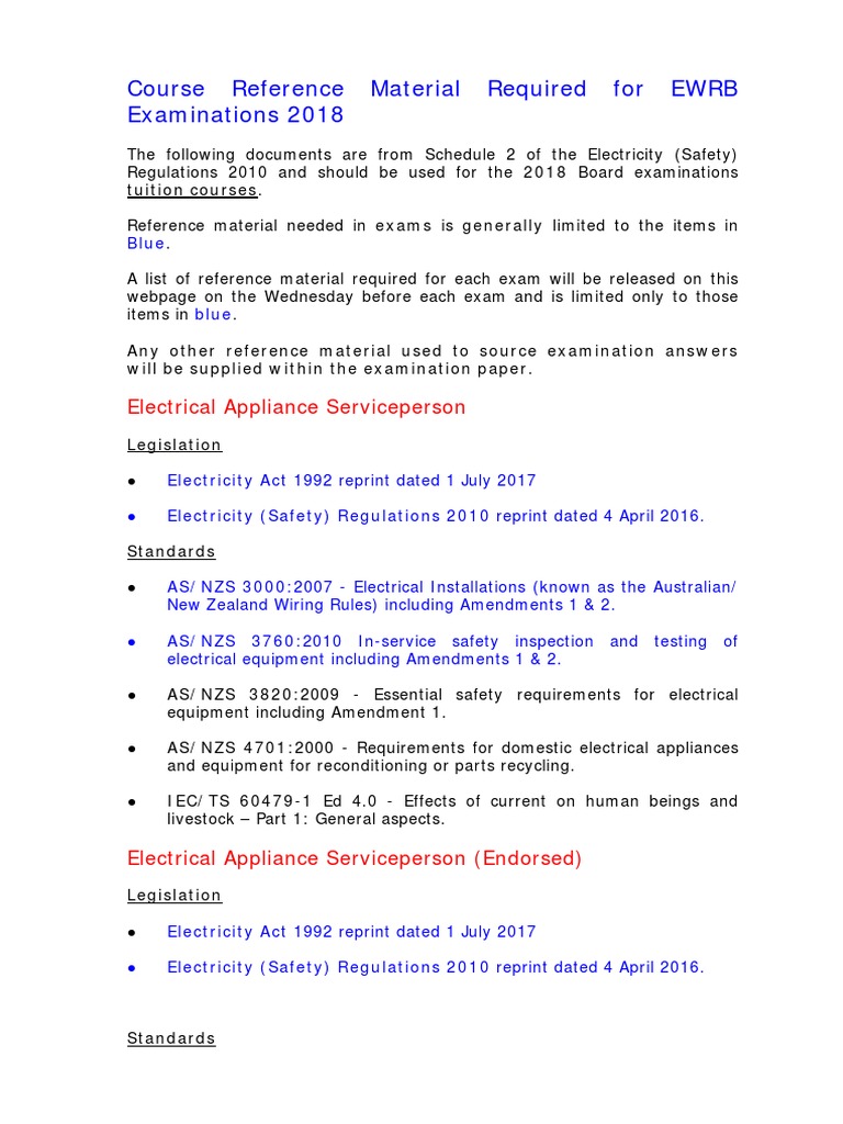 EWRB Exam Reference Materials 2018 | PDF | Electrical Wiring | Electrician