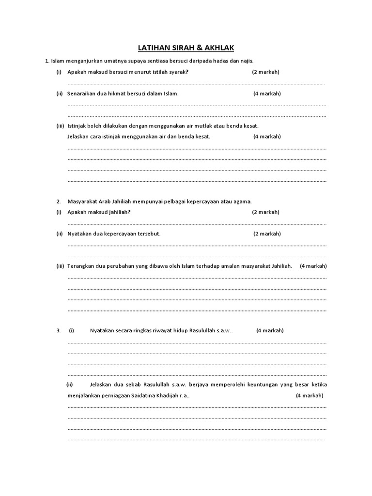 Latihan Sirah&Akhlak | PDF