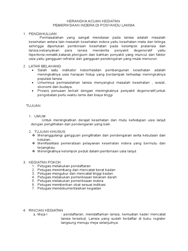 Kak Pemeriksaan Indera Di Posyandu Lansia New | PDF