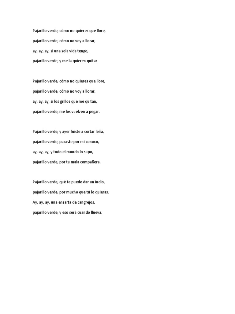 Letra Pajarillo Verde | PDF