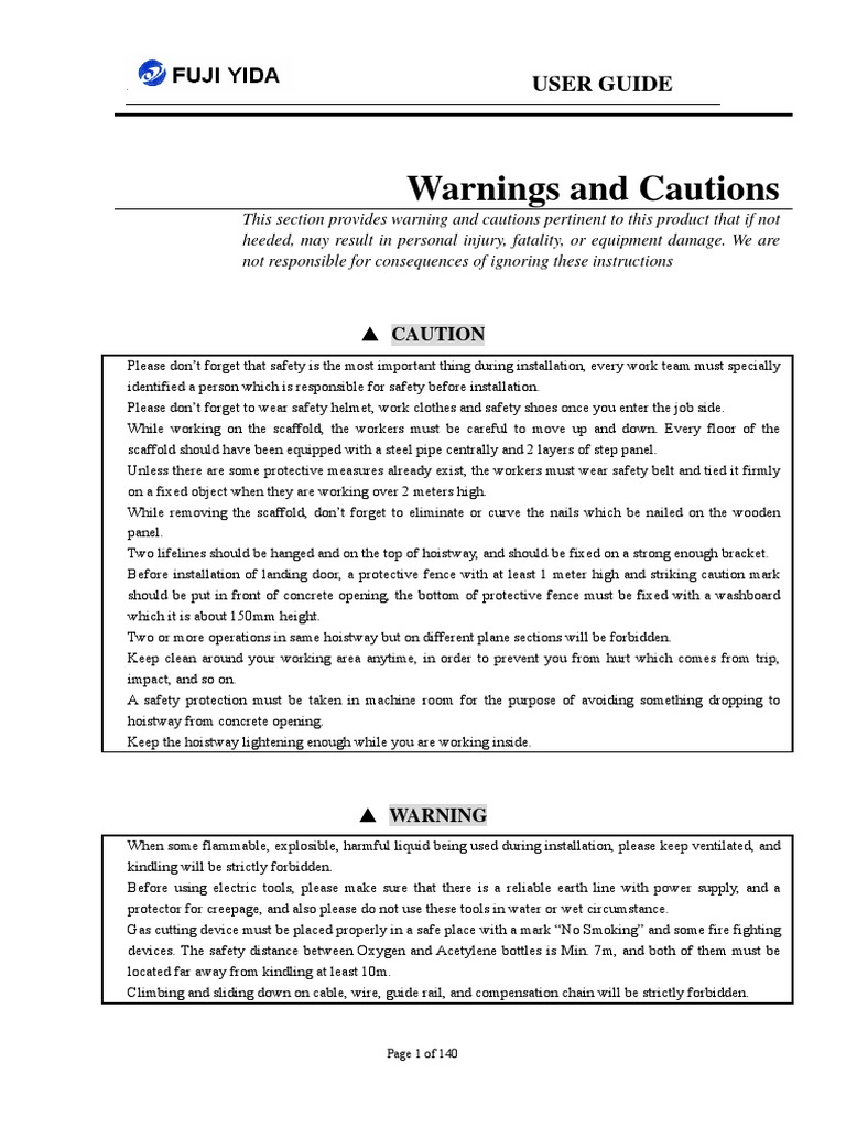 Manual Fuji Yida | PDF | Door | Elevator